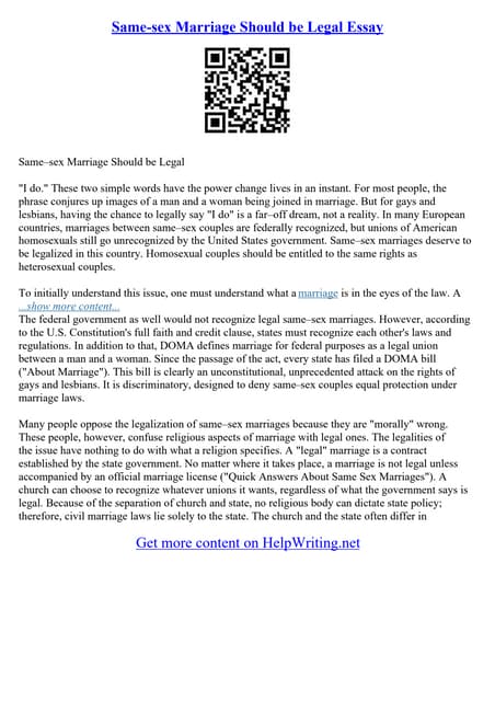 Legalization Of Same Sex Marriage Essay Pdf