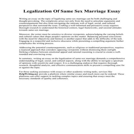 Legalization Of Same Sex Marriage Essaypdf