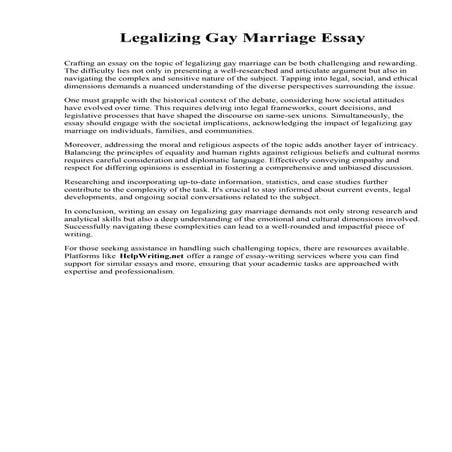 Legalizing Gay Marriage Essay Pdf