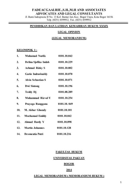 Contoh Legal Opinion (Pendapat Hukum) | DOCX