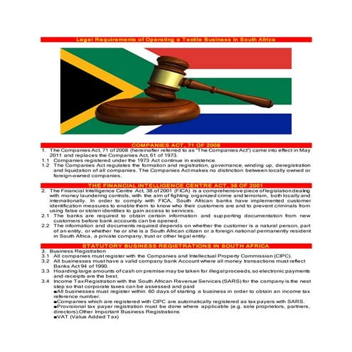 Legal requirements of starting a textile business in south africa | DOCX
