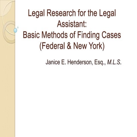 Legal Research For The Legal Assistant Basic Methods Of Finding Cases ...