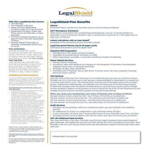 Legal Shield Plan Information | PDF | Motor Insurance | Insurance