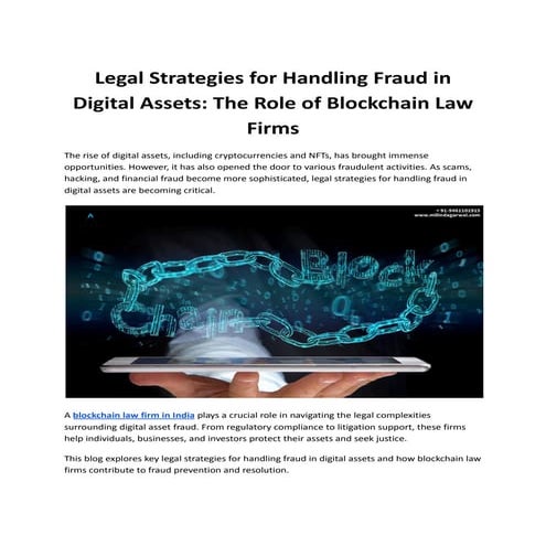 Legal Strategies for Handling Fraud in Digital Assets: The Role of Blockchain Law Firms | PDF