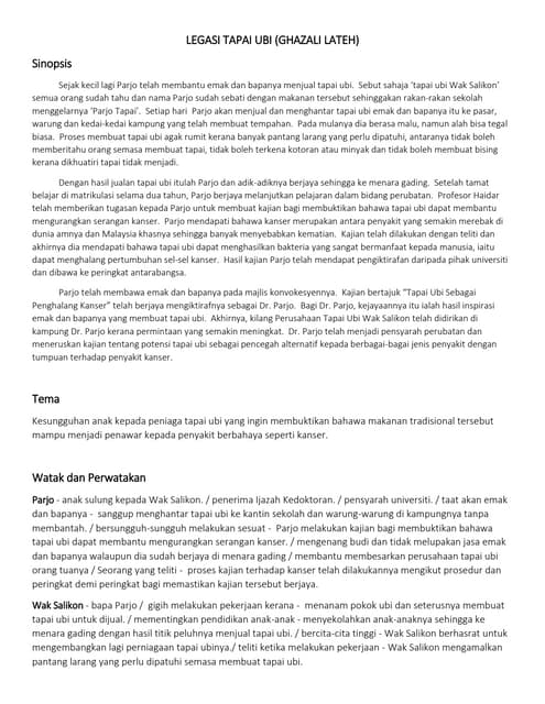 Sinopsis cerpen legasi tapai ubi | PPT