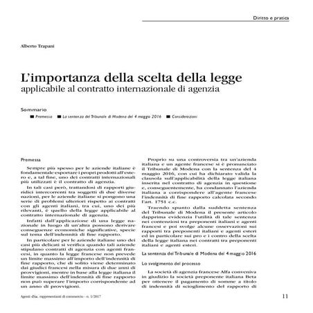 Legge applicabile al contratto internazionale di agenzia | PDF