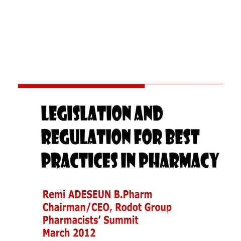 Legislation and regulation for best practices in pharmacy ra psn | PDF