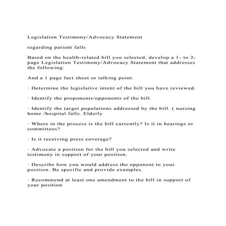 Assignment Legislation Grid and TestimonyAdvocacy Statement.docx