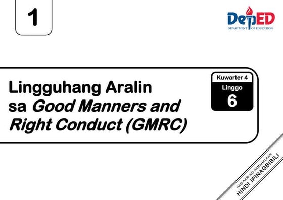 Grade 1 daily lesson log. week 6 day 1 to 5 GMRC | PPT