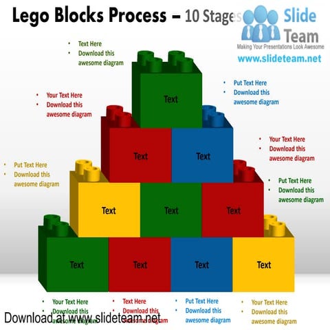 Lego blocks and pieces stacked on top of one another process 10 stages ...