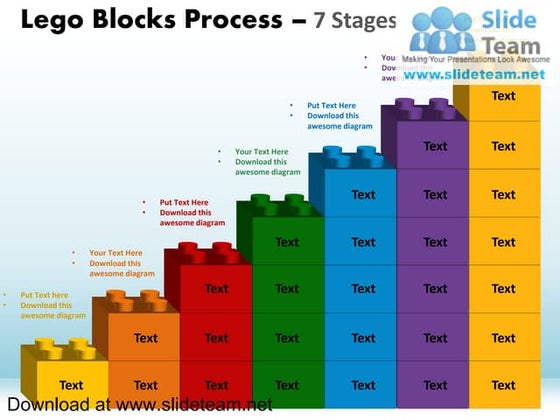 Lego blocks and pieces stacked on top of one another process 8 stages ...