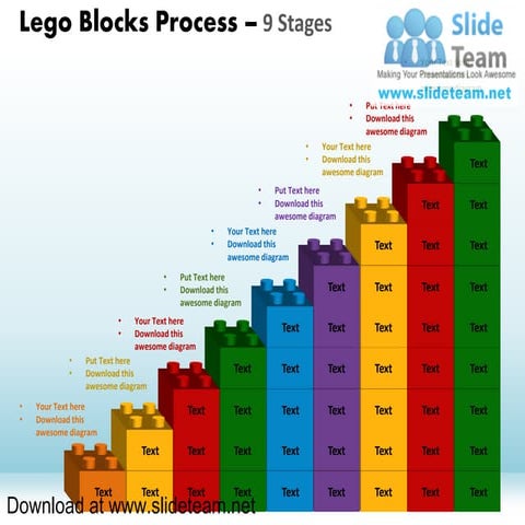 Lego blocks and pieces stacked on top of one another process 9 stages ...