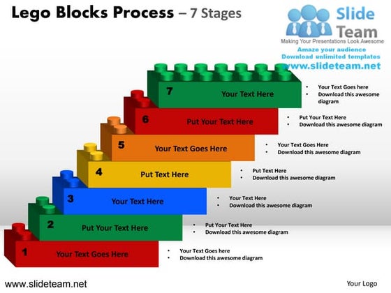 Lego blocks and pieces stacked on top of one another process 6 stages ...
