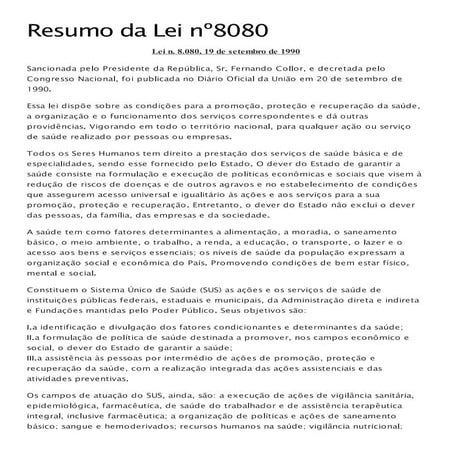 Lei 8080 resumo | PDF