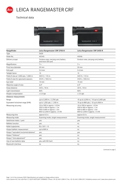 Technical data Leica Geovid R 42 Optics Trade | PDF