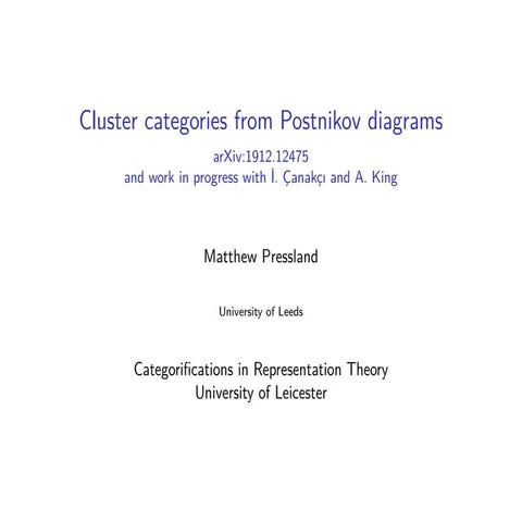 Cluster categories from Postnikov diagrams | PDF