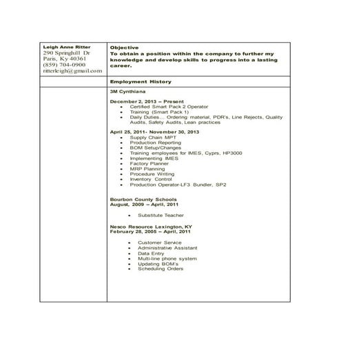 Leigh anne ritter resume 2016 | DOCX