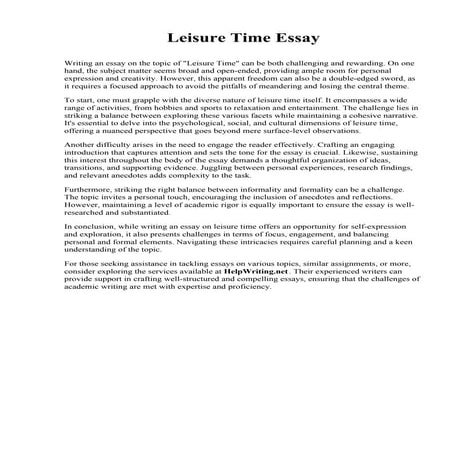 Leisure Time Essay. Williston State College | PDF