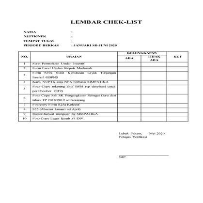 Lembar ceklis | PDF