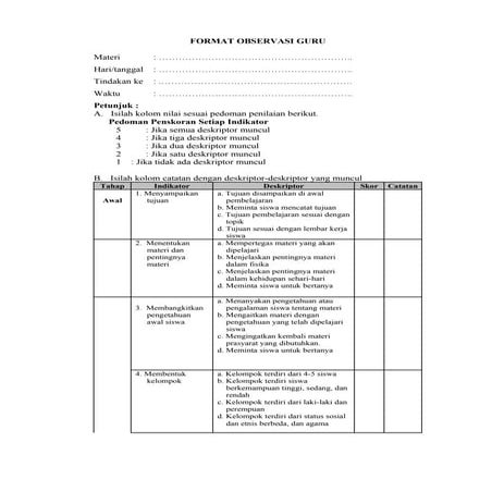 Lembar observasi guru | DOC