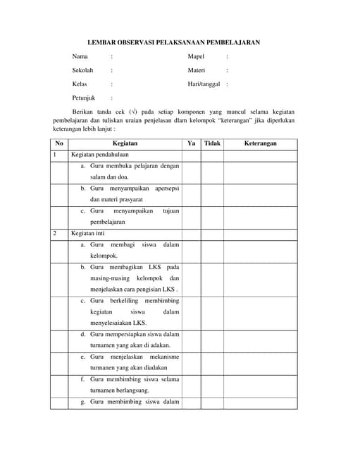 Lembar observasi guru | DOCX