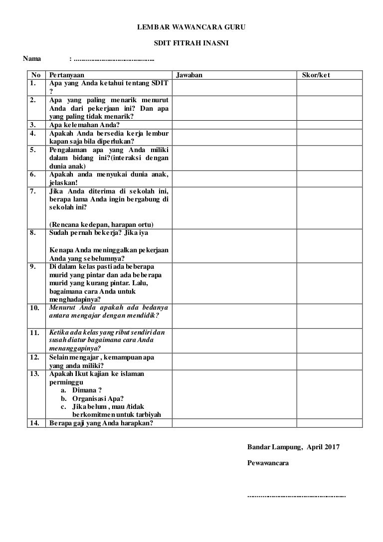 Lembar Wawancara Guru Pdf - Riset