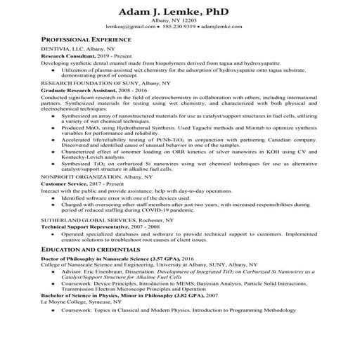 Adam Lemke Resume | PDF | Chemistry | Science