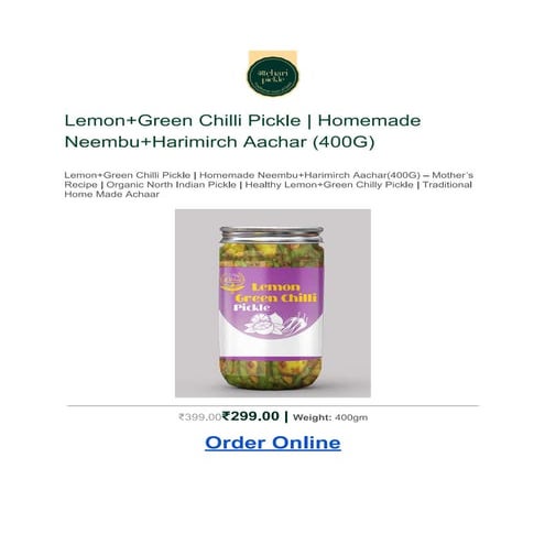 Lemon Green Chilli Pickle - Achari Pickle | PDF