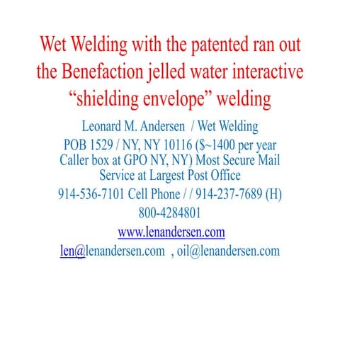 Len andersen 914 536-7101 underwater welding engineer | PPTX