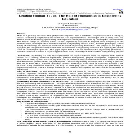 Lending human touch the role of humanities in engineering education | PDF