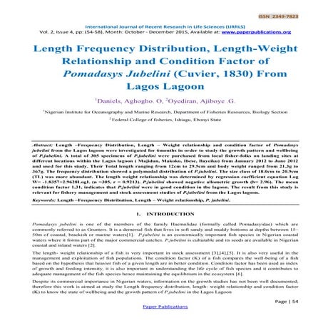 Length Frequency Distribution, Length-Weight Relationship and Condition ...