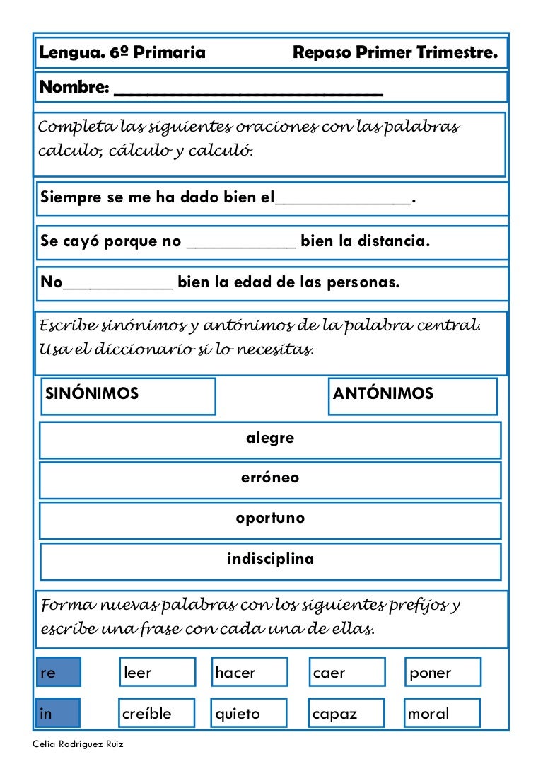 Lengua. 6º Primaria. Repaso Primer Trimestre