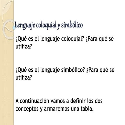 Lenguaje coloquial y simbólico | PPTX
