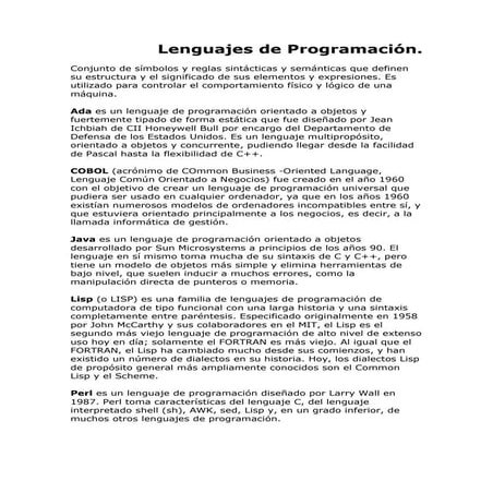 Lenguajes De ProgramacióN | DOC | Programming Languages | Computing