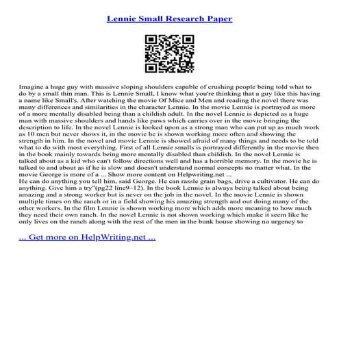 Lennie Small Research Paper | PDF