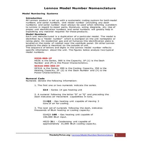 Lennox Model Number Nomenclature | DOCX