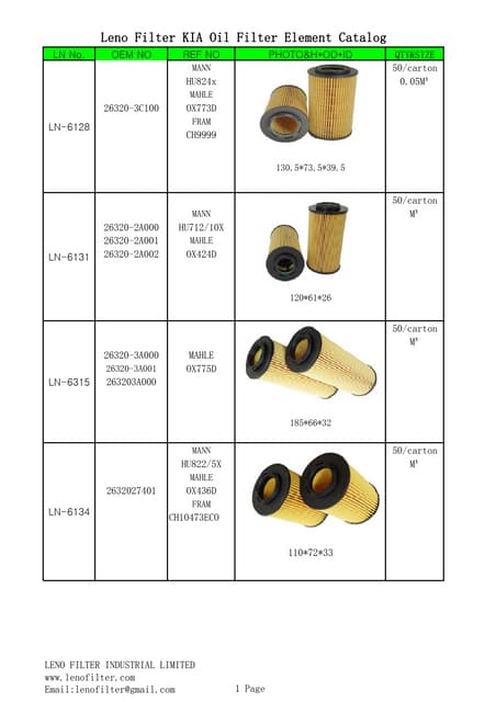 Leno filter hyundai oil filter element catalog | PDF
