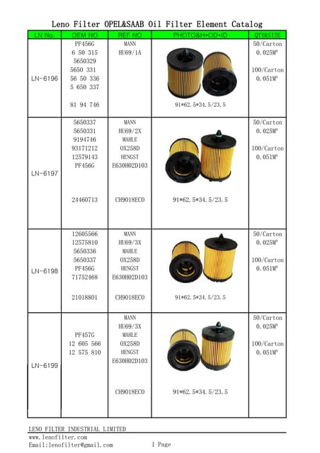 Leno filter kia oil filter element catalog | PDF