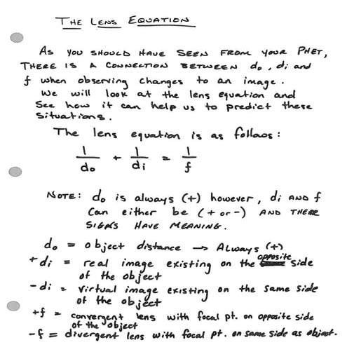 Lens equation notes | PDF | Physics | Science
