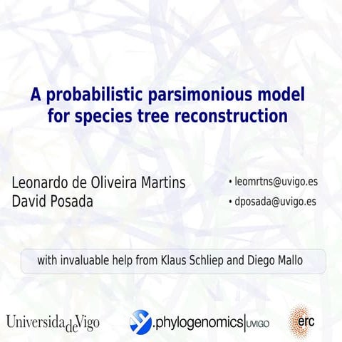 A probabilistic parsimonious model for species tree reconstruction | PPT