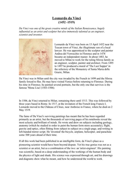 Leonardo da vinci | DOCX | Christianity | Religion & Spirituality