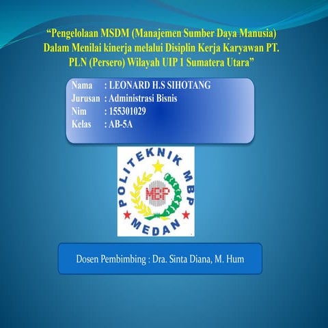 PENGELOLAAN MSDM PT PLN UIP KITSUM | PPT