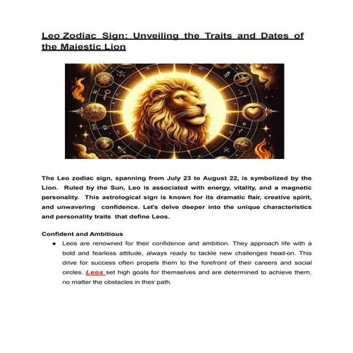 Leo Zodiac Sign: Traits, Dates, and the Bold Spirit of the Lion | PDF