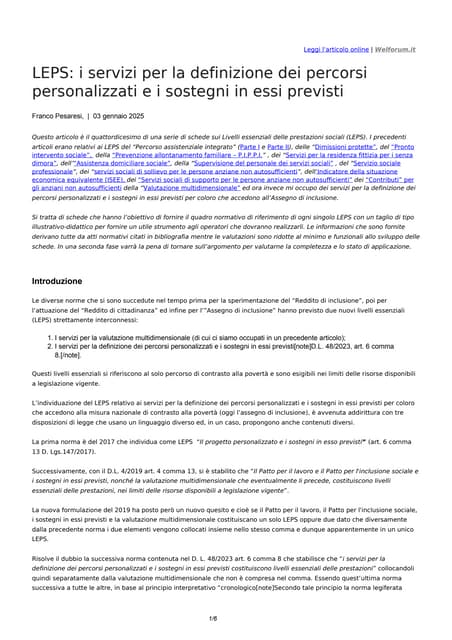 LEPS: la supervisione del personale dei servizi sociali | PDF