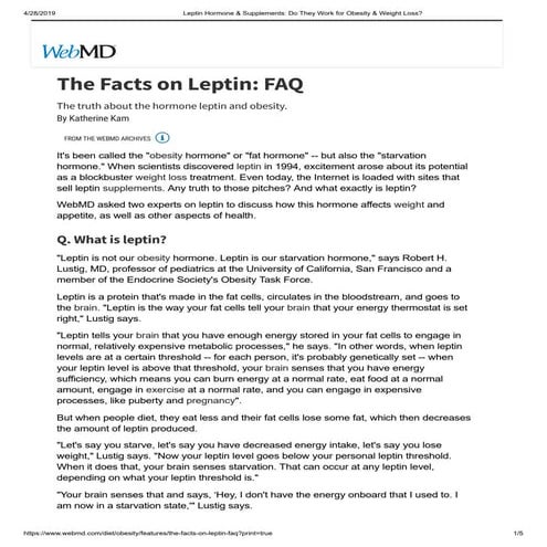Leptin hormone & supplements do they work for obesity & weight loss | PDF