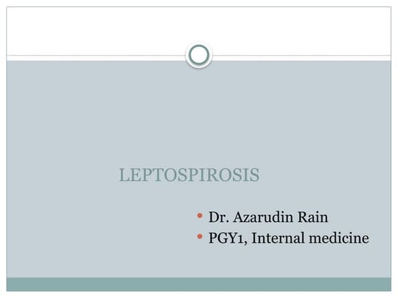 Leptospirosis: Its Epidemiology, Diagnosis and Control | PPT