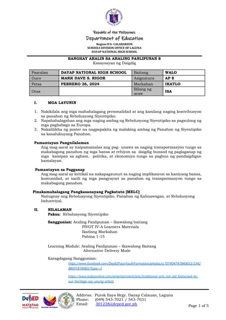 Banghay Aralin sa Araling Panlipunan 8- Unang Yugto ng Imperyalismong Kanluranin | DOCX