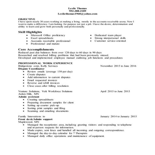 Leslie thomas resume 2016 | DOCX