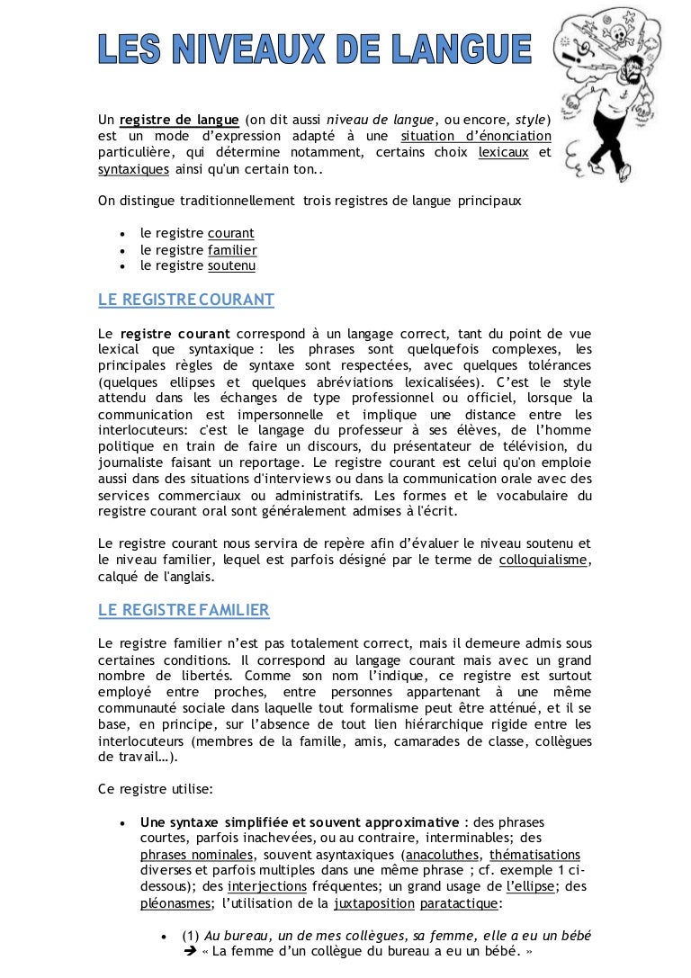 langage familier courant soutenu exercices