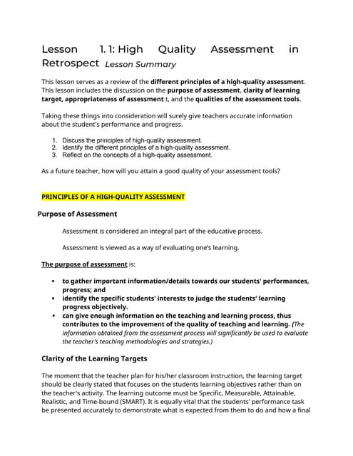 Principles of high quality assessment | PDF | Standardized Testing ...
